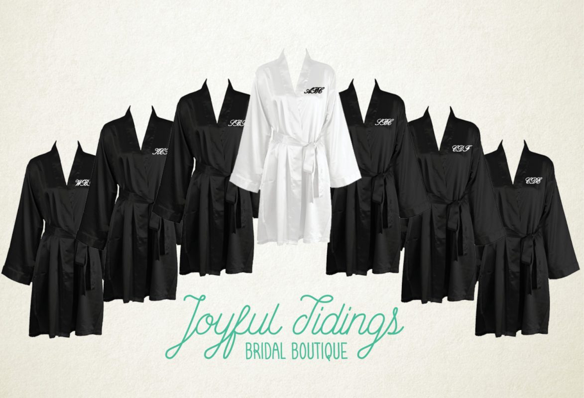 SALE Set of 7+ Personalized Black Satin Kimono Robes – Joyful Tidings ...