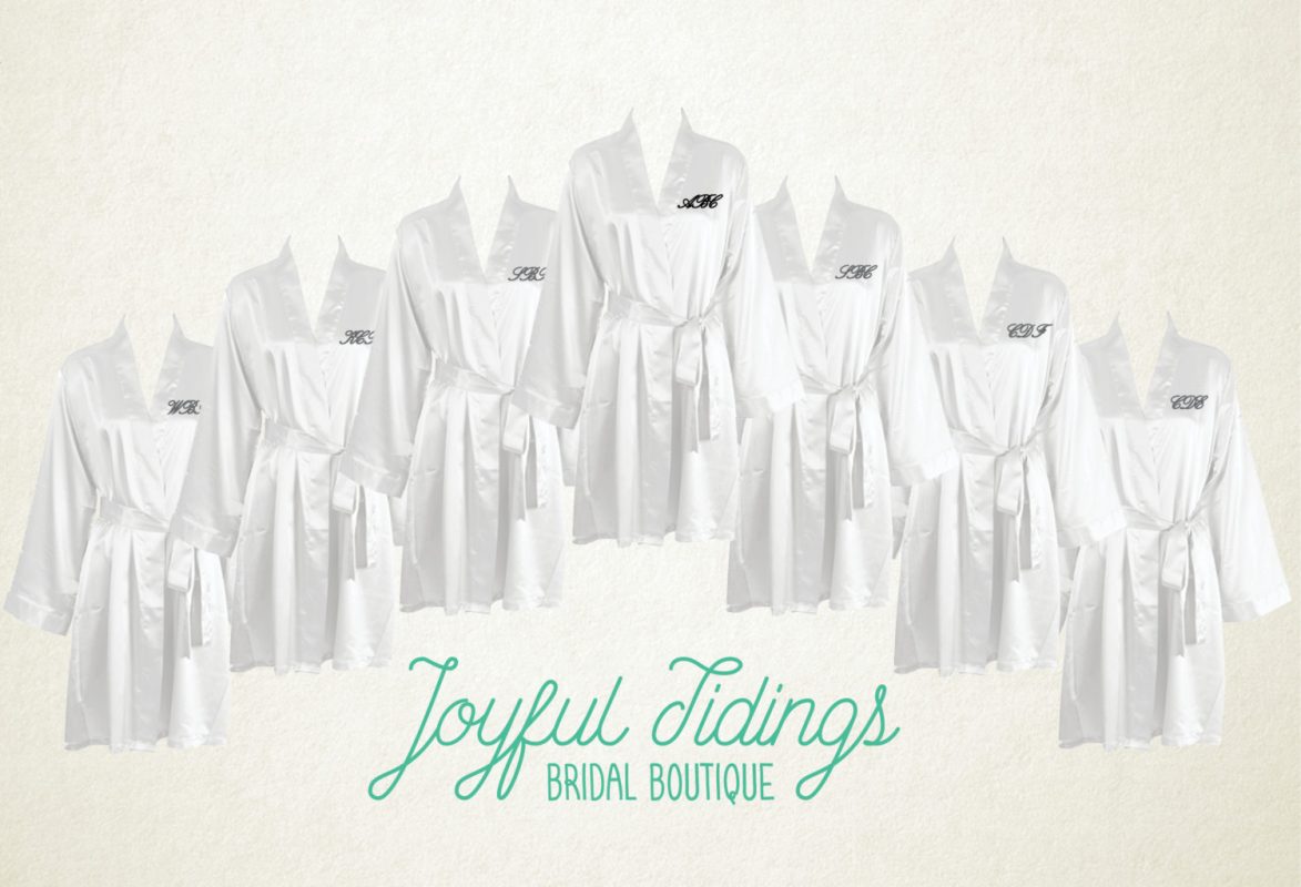 SALE Set of 7+ Personalized White Satin Kimono Robes – Joyful Tidings ...