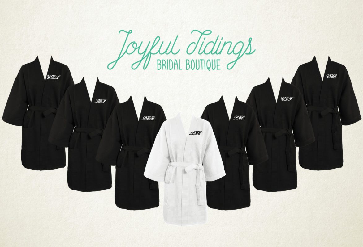 FREE ROBE Set of 7+ Personalized Black Waffle Kimono Robes – Joyful ...