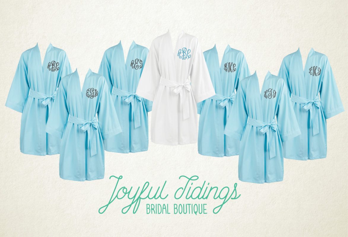 FREE ROBE Set of 7+ Personalized Lagoon Blue Oxford Cloth Kimono Robes ...